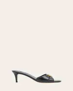 Fendi Fold Leather Kitten-heel Sandals - Nero