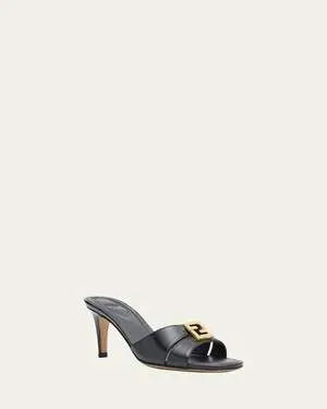 Fendi Fold Leather Kitten-heel Sandals - Nero