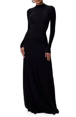Women's Long Sleeve Mock Neck Maxi Dresses
