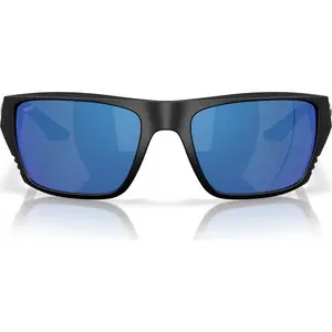 COSTA DEL MAR 59mm Polarized Square Sunglasses - Matte Black/blue Mirror