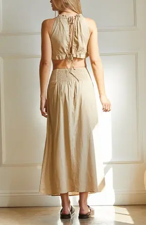CRESCENT Linen Blend Halter Top & Maxi Skirt Set - Beige