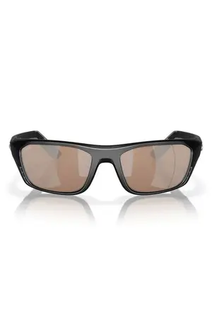 COSTA DEL MAR 57mm Polarized Rectangle Sunglasses - Black/ Copper Silver 580g