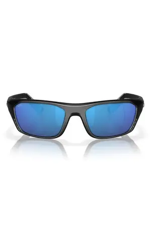 COSTA DEL MAR 57mm Polarized Rectangle Sunglasses - Matte Black/ Blue Mirror 580g