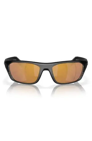COSTA DEL MAR 57mm Polarized Rectangle Sunglasses - Matte Black/ Gold Mirror 580g
