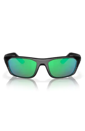 COSTA DEL MAR Costa Del Mar 57mm Polarized Rectangle Sunglasses Matte Black/green Mirror 580g