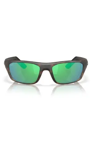 COSTA DEL MAR 57mm Polarized Rectangle Sunglasses - Matte Tortoise/ Green 580g