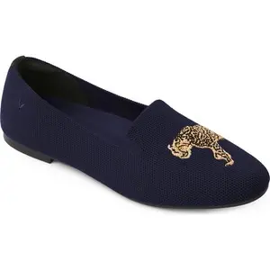 Vivaia Audrey Embroidered Round-toe Loafers - Black Cheetah