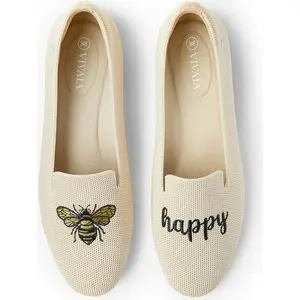 Vivaia Round-toe Embroidered Loafers - Cream Ivory - Bee Happy