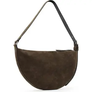 ALLSAINTS Half Moon Suede Shoulder Bag - Fango Brown