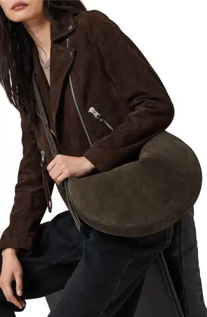 ALLSAINTS Half Moon Suede Shoulder Bag - Fango Brown