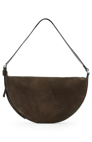 ALLSAINTS Half Moon Suede Shoulder Bag - Fango Brown
