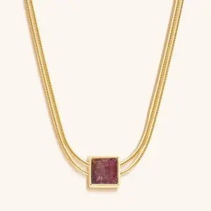 KARMA AND LUCK Pink Tourmaline Evil Eye Necklace - Gold/pink