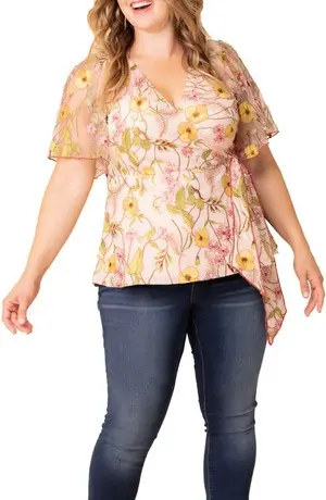 KIYONNA Rosalie Floral Embroidered Wrap Top - Dawn Garden