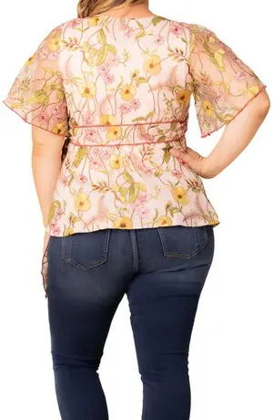 KIYONNA Rosalie Floral Embroidered Wrap Top - Dawn Garden