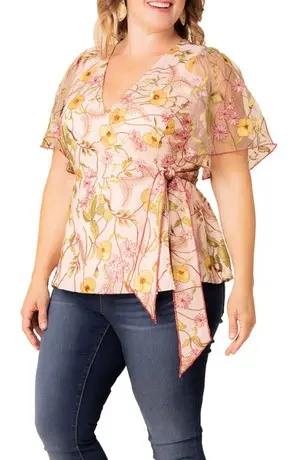 KIYONNA Rosalie Floral Embroidered Wrap Top - Dawn Garden