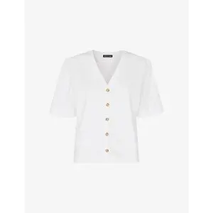 Whistles Ella V-neck Button-through T-shirt - White