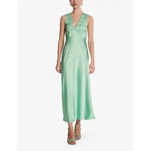 OMNES Nova Tie-back Satin Maxi Dress - Green