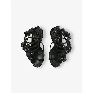 Rene Caovilla Floral Cleo 105 Satin Heeled Sandals - Black