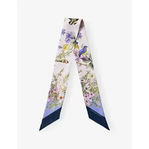 ASPINAL OF LONDON Edwardian Garden Silk Twill Scarf Capri Blue