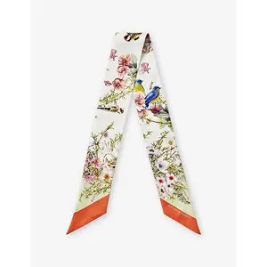 ASPINAL OF LONDON Edwardian Garden Silk Twill Scarf Coral