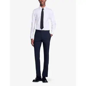 Sandro Slim-fit Straight-leg Stretch-wool Trousers - Bleus