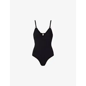 MALINA Nila V-neck Crochet-trim Swimsuit - Black