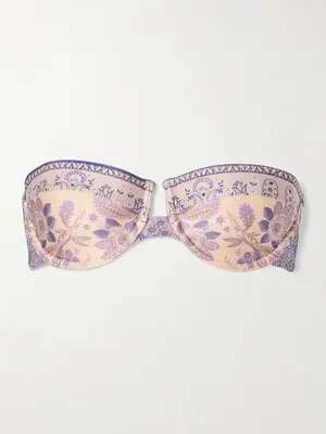 Zimmermann Lucky Strapless Printed Underwired Balconette Bikini Top - Purple