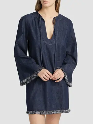 Zimmermann Rhiannon Fringe Denim Minidress - Atlantic