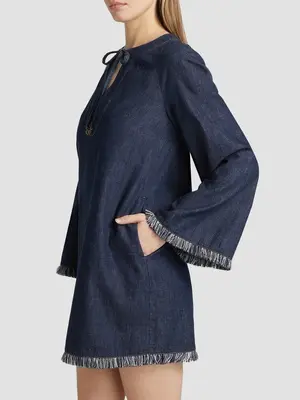 Zimmermann Rhiannon Fringe Denim Minidress - Atlantic