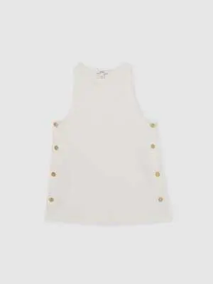 REISS Cosmo Button Side Sleeveless Top - Ivory