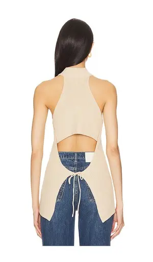 Heartloom Ribbed Knit Turtleneck Top With Back Tie Closure
