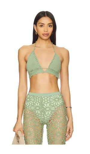 Norma Kamali Crochet Bra In Sage - Vintage Green