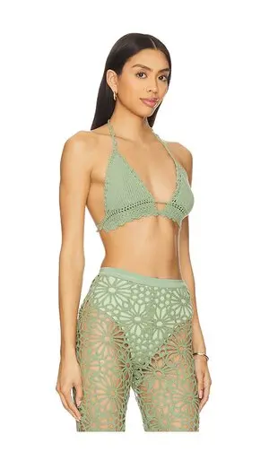 Norma Kamali Crochet Bra In Sage