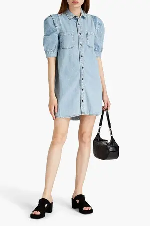 FRAME Gathered Denim Mini Shirt Dress