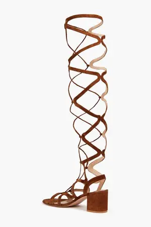 GIANVITO ROSSI Suede Lace-up Block Heel Sandals