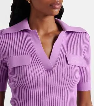 PATOU Ribbed-knit Cotton Polo Shirt - Purple
