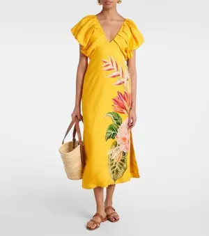Farm Rio Spring Awakening Floral Linen Midi Dress