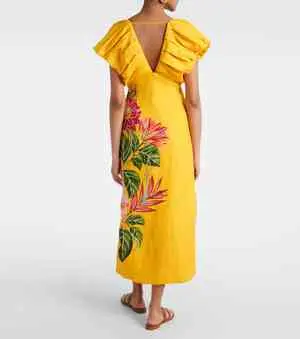 Farm Rio Spring Awakening Floral Linen Midi Dress