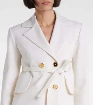 PATOU Double-breasted Belted Wool-blend Blazer - White