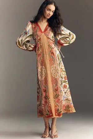 Farm Rio X Long-sleeve V-neck Maxi Dress - Mosaic Garden