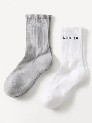 Athleta Everyday Crew Sock 2-pack - White /light Grey Heather