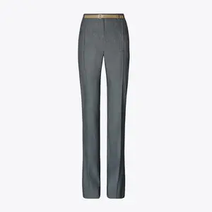 Tory Burch High-waisted Wool Pants - Squid Ink Ground/frozen Blue Fleck