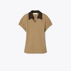 Tory Burch Cotton And Silk Polo - Boba Brown/soba
