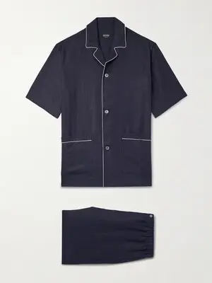 Zegna Camp-collar Oasi Linen Pyjama Set - Blue