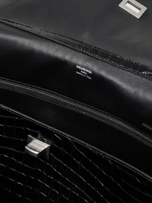 Balenciaga Rodeo Large Croc-effect Glossed-leather Tote Bag