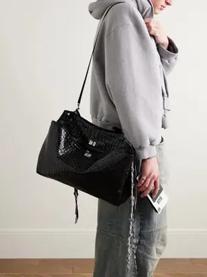 Balenciaga Rodeo Large Croc-effect Glossed-leather Tote Bag