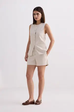 REISTOR Cotton Tweed Vest Jacket And Shorts Set - Red