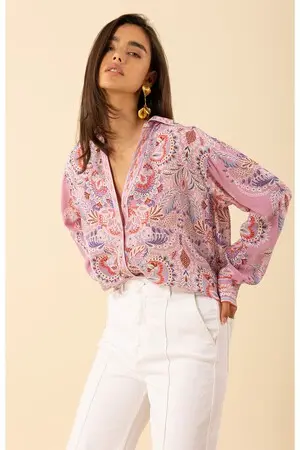 Hale Bob Waverly Silk Shirt - Pink
