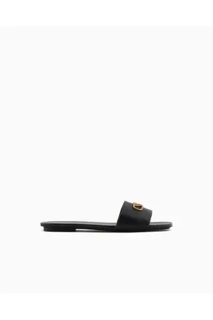Emporio Armani Nappa Leather Sandals With Eagle Plate - Black