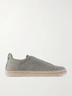 Zegna Triple Stitch™ Leather-trimmed Canvas Slip-on Sneakers - Gray